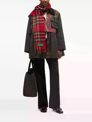 GANNI X Barbour Tartan Fringed Scarf - Red