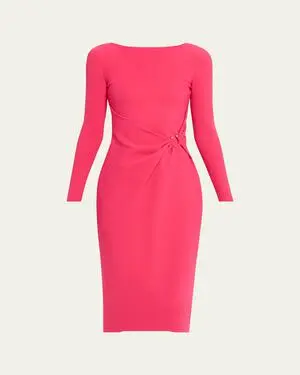 Chiara Boni La Petite Robe Gathered Bateau-neck Midi Sheath Dress - Lampone