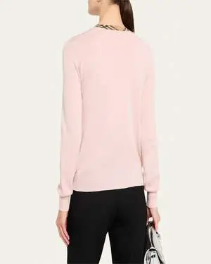 Burberry Check Collar Crewneck Cardigan - Bouquet