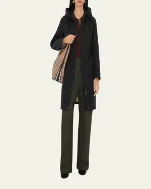 Burberry Hillgate Quilted Long Hooded Jacket