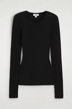 Cos Merino Wool Slim Fit Long Sleeve Top With Animal Print - Black