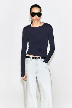 Cos COS Merino Wool Slim Fit Long Sleeve Top With Animal Print Navy