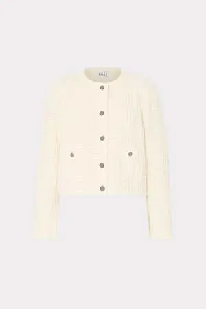 MILLY Sade Textured Crewneck Cardigan Jacket - Ivory