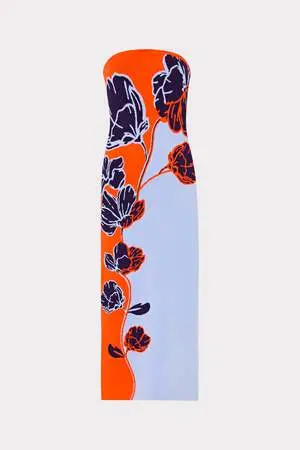 MILLY Strapless Floral Midi Dress - Multicolor