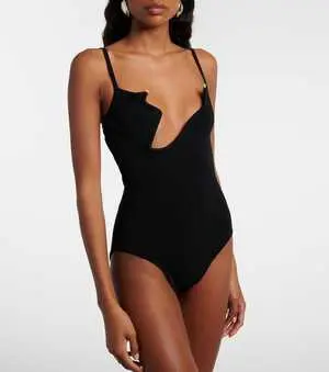 Christopher Esber Odessa Cutout Embellished Ribbed-knit Bodysuit - Black