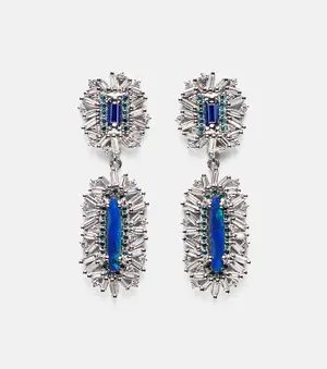 SUZANNE KALAN 18kt White Gold Opal, Sapphire, And Diamond Drop Earrings - Silver