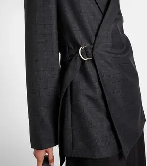 Loewe Prince Of Wales Check Wool Wrap Blazer - Grey