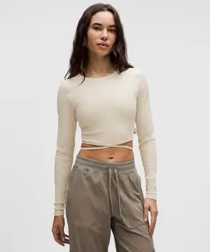 Lululemon Lululemon Logo Bead Ribbed Waist-Tie Long-Sleeve Shirt Beech White
