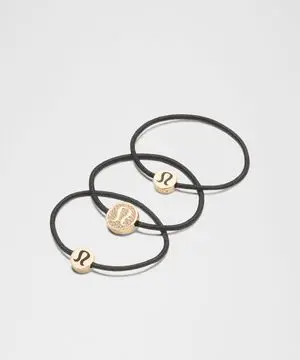 Lululemon Logo Hair Ties - Black/gold
