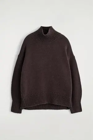 Cos Chunky Mock-neck Wool Sweater - Brown