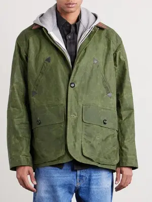 DRAKE'S Corduroy-trimmed Waxed-cotton Barn Jacket - Green