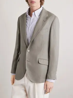 Brunello Cucinelli Silk, Linen And Wool-blend Blazer - Gray