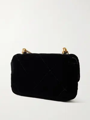 Tory Burch Kira Diamond Embellished Quilted Velvet Shoulder Bag - Black