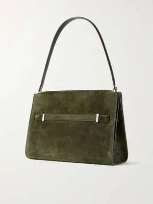 Tory Burch Lee Radziwill Large Suede Shoulder Bag - Dark Green