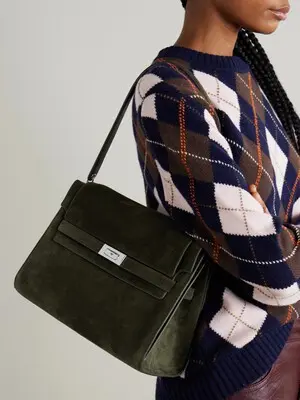 Tory Burch Lee Radziwill Large Suede Shoulder Bag - Green