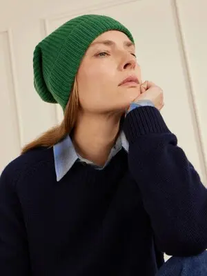 THE ELDER STATESMAN Ribbed Cashmere Beanie - Green