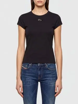 DIESEL® Slim Fit Cotton T-shirt With Oval D Logo - Black