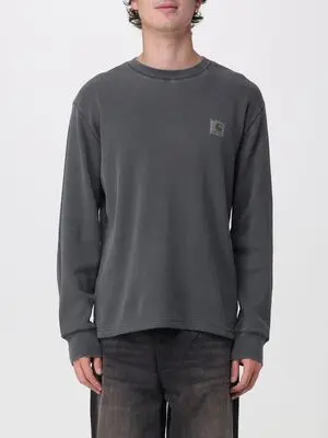 Carhartt Work In Progress Long-sleeved Cotton T-shirt With Pocket And Contrast Logo - Grey