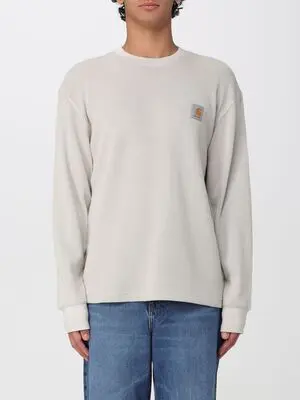 Carhartt Work In Progress Long-sleeved Cotton T-shirt With Pocket And Contrast Logo - White
