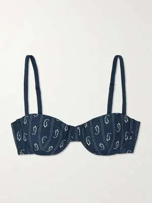 Tory Burch Underwired Printed Bikini Top Navy