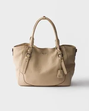 Prada Large Leather Tote Bag - Sand Beige