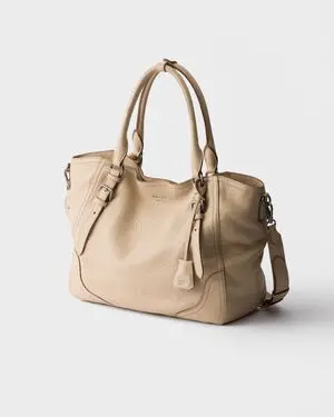 Prada Large Leather Tote Bag - Sand Beige