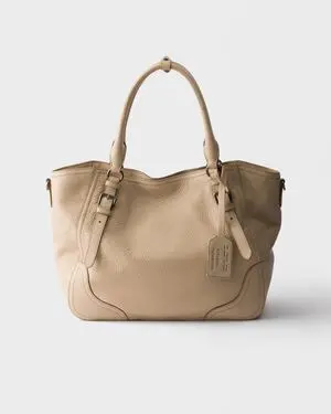 Prada Large Leather Tote Bag - Sand Beige