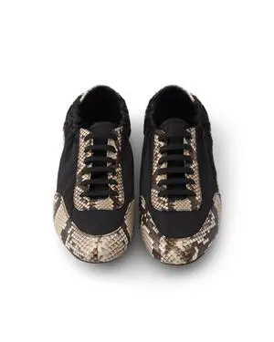 Prada Re-nylon And Printed Ayers Leather Sneakers - Black