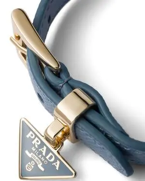 Prada Affiano Leather Bracelet With Enamelled Triangle Charm