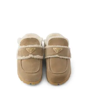 Prada Suede And Shearling Mules - Neutral