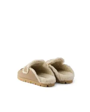 Prada Suede And Shearling Mules - Neutral