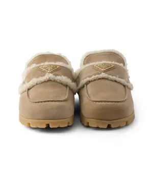 Prada Suede And Shearling Mules - Neutral