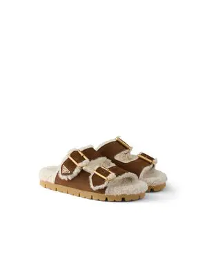 Prada Suede And Shearling Slides - Brown