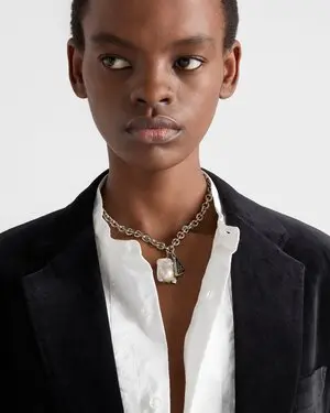 Prada Metal Necklace With Pearl - Steel/pearl