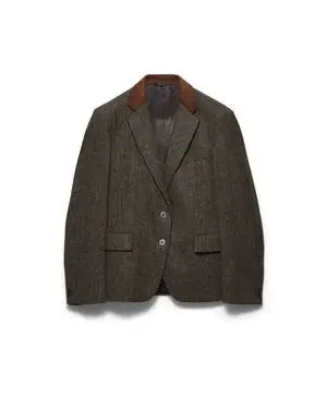 Prada Single-breasted Shetland Wool Chevron Jacket - Brown
