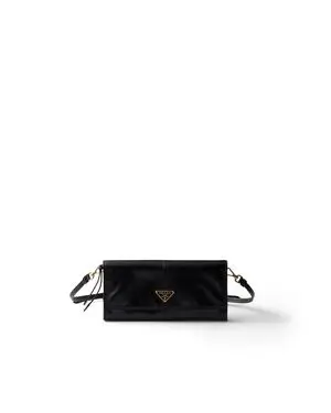 Prada Leather Wallet With Shoulder Strap - Black