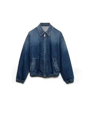 Prada Washed Denim Blouson Jacket - Blue