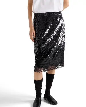 Prada Embroidered Velvet Midi-skirt