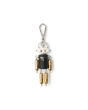 Prada Robot Saffiano Leather Key Ring Charm - Black