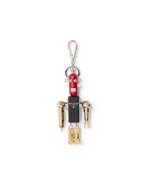 Prada Robot Saffiano Leather Key Ring Charm - Black