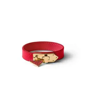 Prada Saffiano Leather Bracelet With Logo Charm - Red