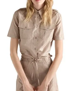 Prada Short-sleeved Taffeta Shirt - Neutral