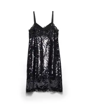 Prada Embroidered Velvet Dress - Black
