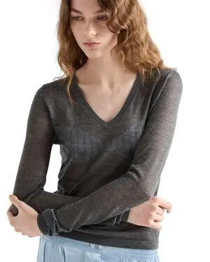 Prada Cashmere And Silk V-neck Sweater - Grey