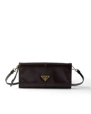 Prada Leather Wallet With Shoulder Strap - Brown