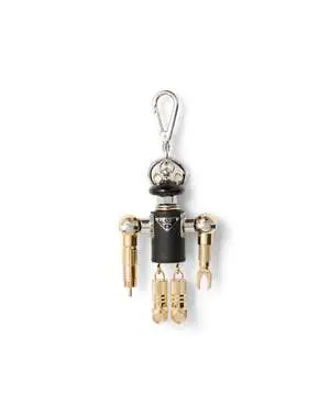 Prada Robot Saffiano Leather Key Ring Charm - Black