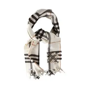 Burberry Mu G Check Ekd X Stitch Scarf 'pebble - White