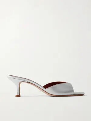 Staud Brigitte Metallic Leather Mules - Silver