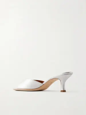 Staud Brigitte Metallic Leather Mules - Silver