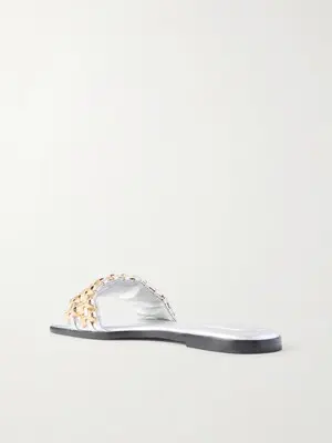 Simkhai Faye Embellished Metallic Leather Slides
